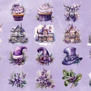 Watercolor Purple Christmas Clipart Bundle: Holiday Graphics (digital ...