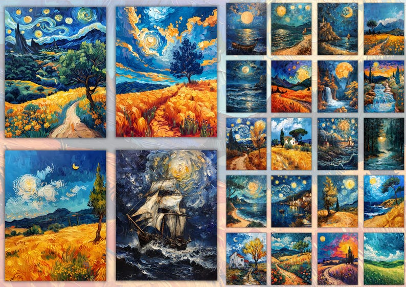 Printable Van Gogh Style Landscapes Digital Papers Starry Night Van ...