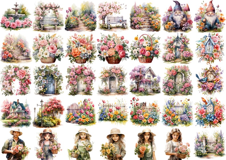 Hello Spring Garden Clipart Bundle Watercolor Spring Gardening ...