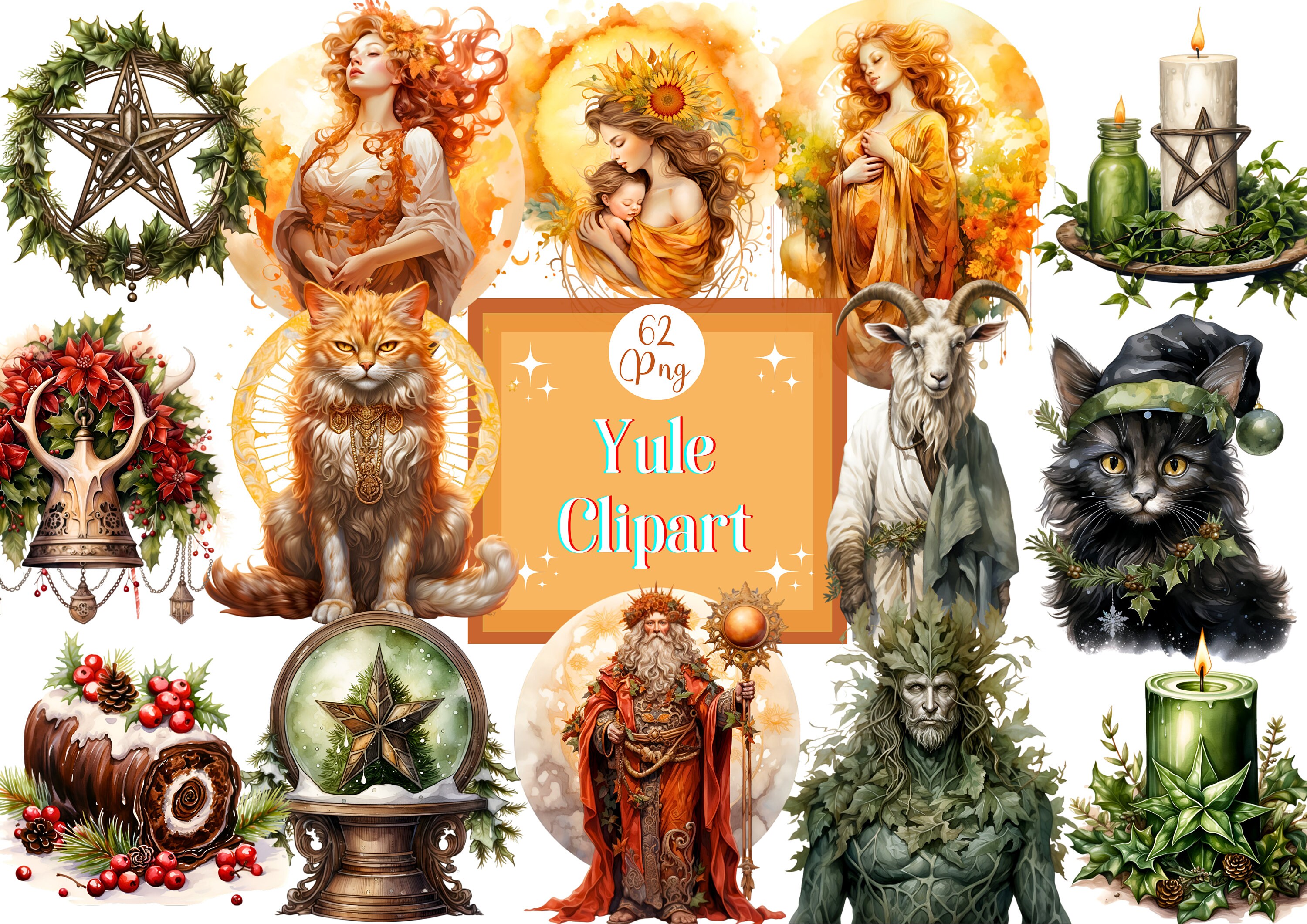 Yule Clipart Bundle Wicca Wiccan Supplies Witchy Scrapbook Junk Journal ...