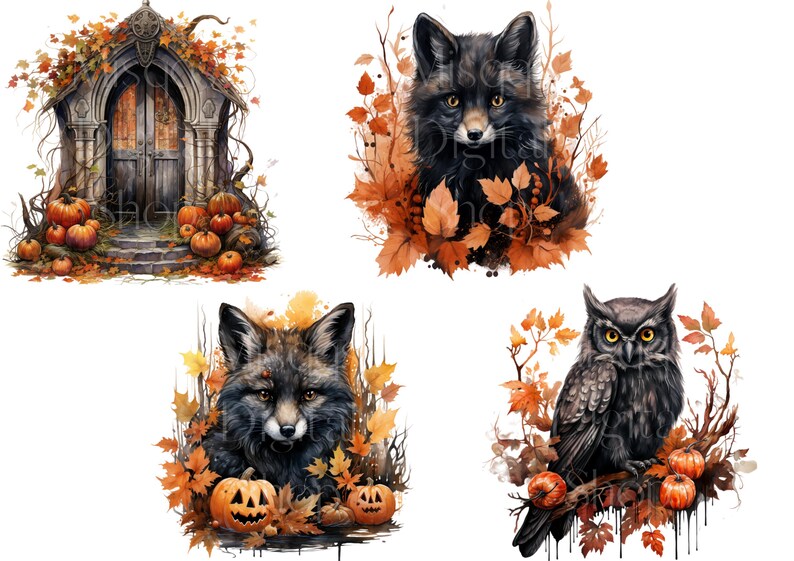 Gothic Fall Clipart Bundle: Watercolor Autumn Graphics (free Commercial ...