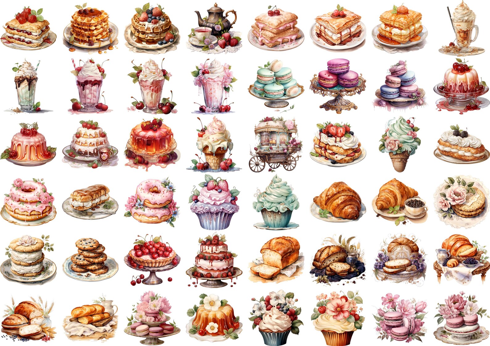 Victorian Bakery Shop Clipart Mega Bundle Vintage Bakery Products ...