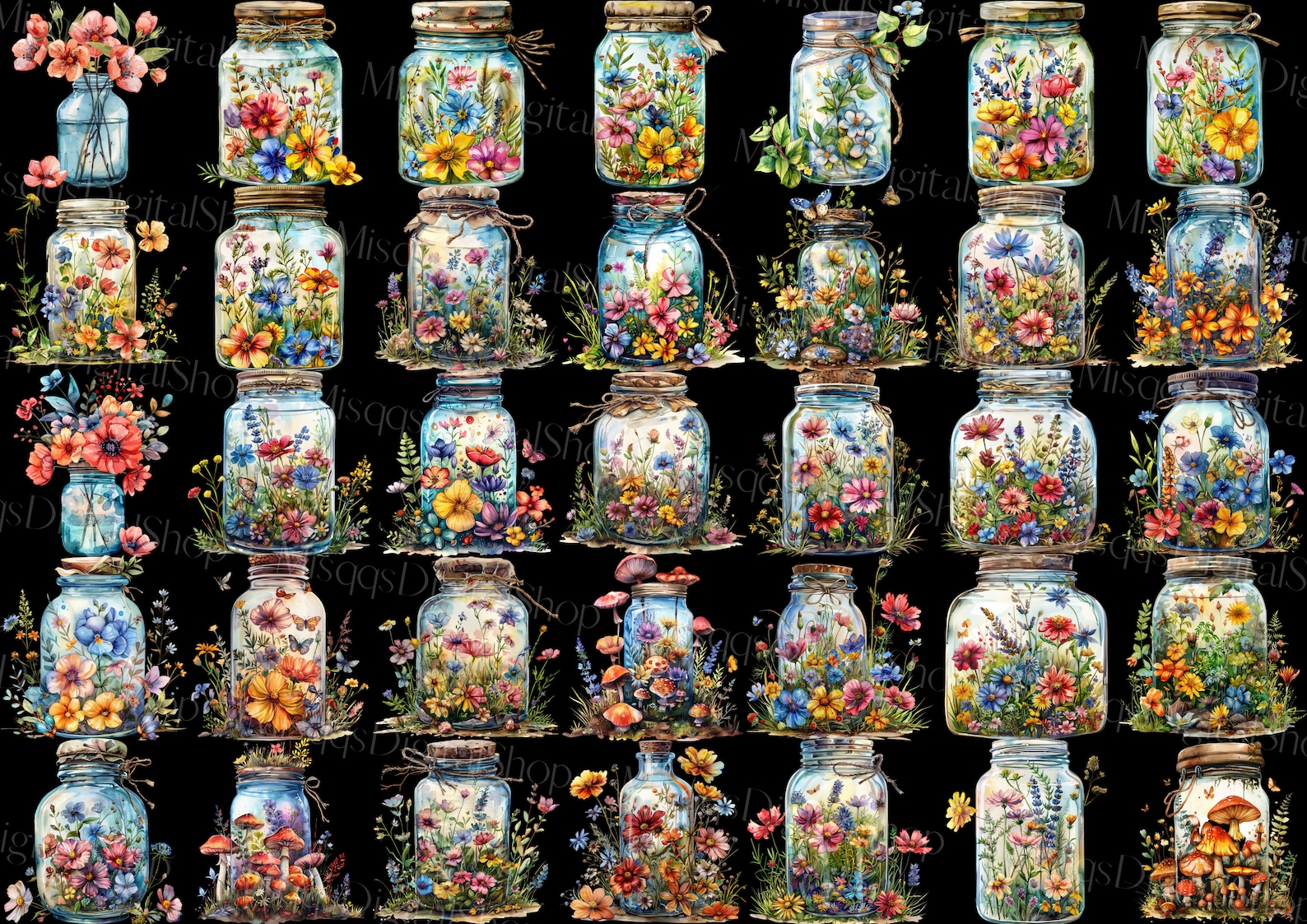 Spring Watercolor Spring Mason Jar Clipart Bundle Farm House Decor Cozy ...