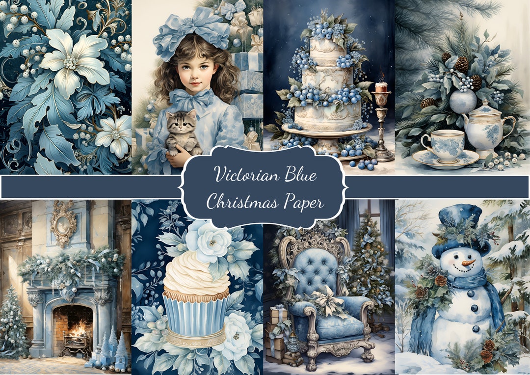 Blue Victorian Christmas Paper Pack: Printable Junk Journal Pages ...