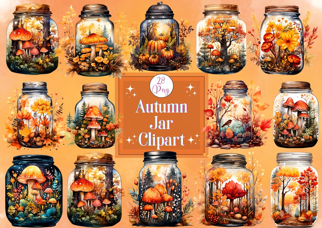 Watercolor Autumn Jar Clipart: Fall Decor PNG Designs (digital Download ...