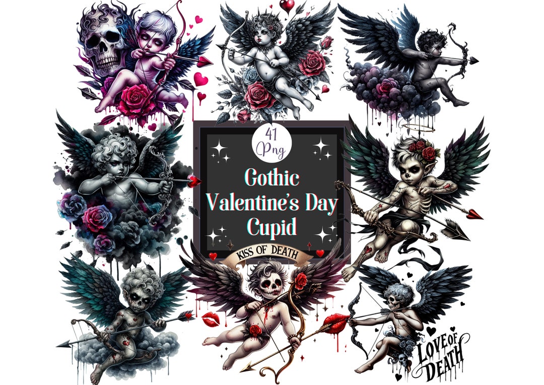 Gothic Valentine's Day Cupid Clipart Bundle (PNG) - Etsy