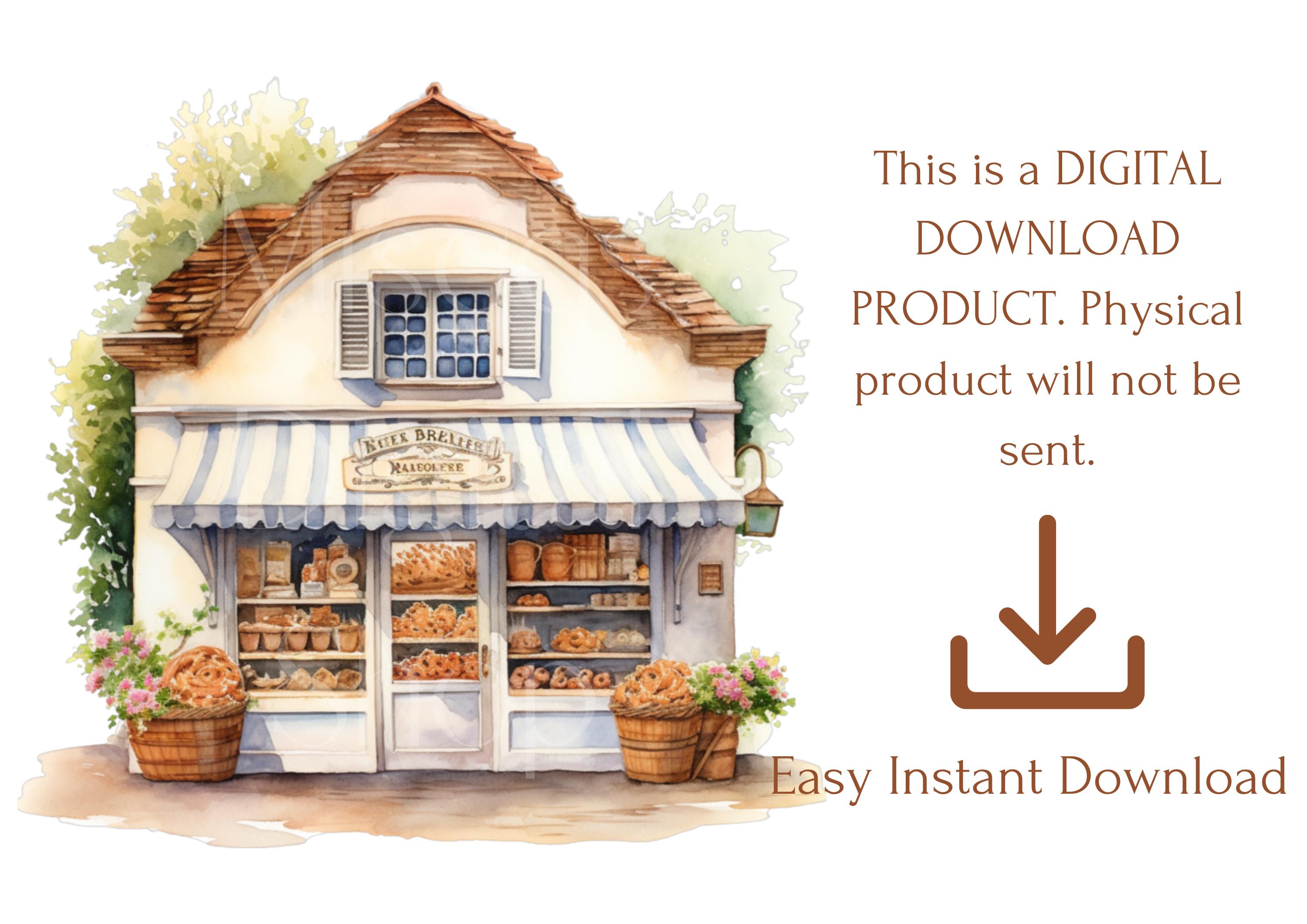Watercolor Bakery Shop Clipart, Cafe Illustrations (PNG Bundle - Etsy