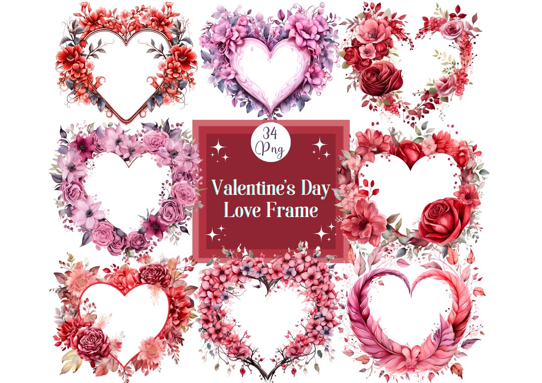 Floral Heart Frame Clipart: Valentine's Day PNG Set - Etsy