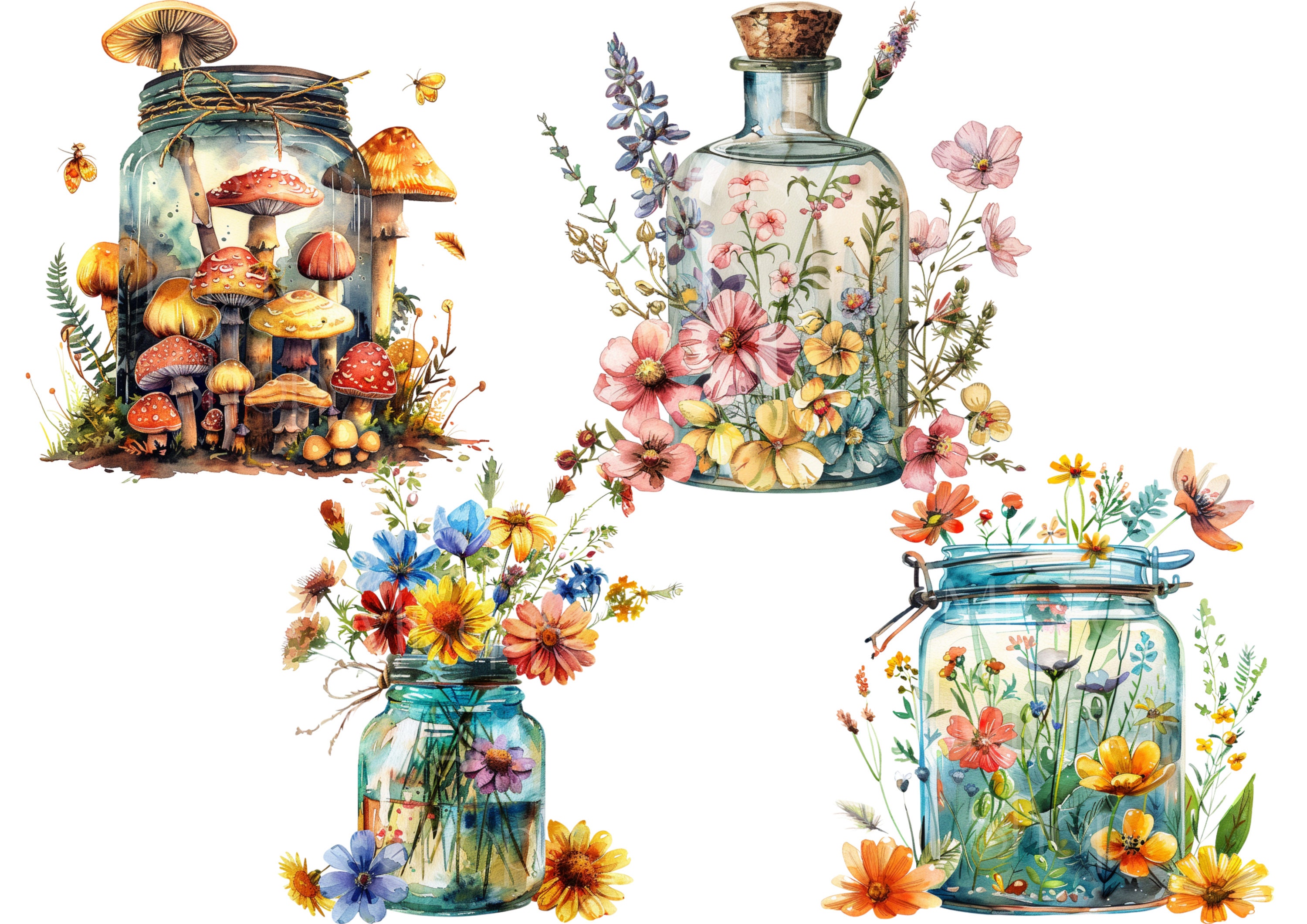 Spring Watercolor Spring Mason Jar Clipart Bundle Farm House Decor Cozy ...