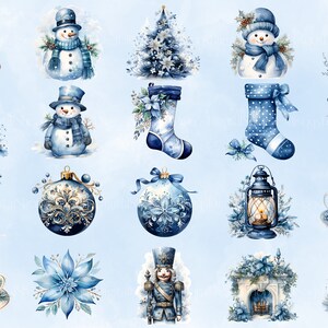 Watercolor Blue Christmas Clipart Bundle Christmas Graphics for ...