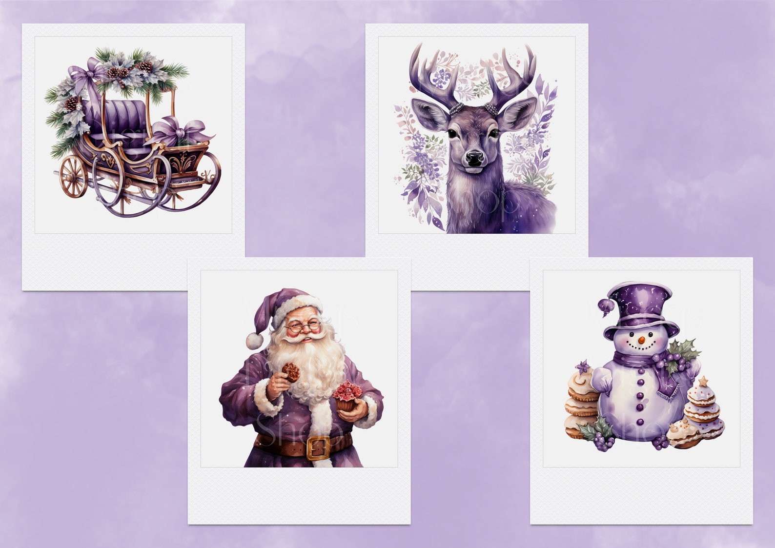 Watercolor Purple Christmas Clipart Bundle: Holiday Graphics (digital ...
