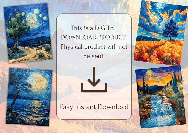 Printable Van Gogh Style Landscapes Digital Papers Starry Night Van ...