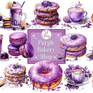 Watercolor Purple Bakery Shop Clipart Bundle Purple Sweet Treat ...