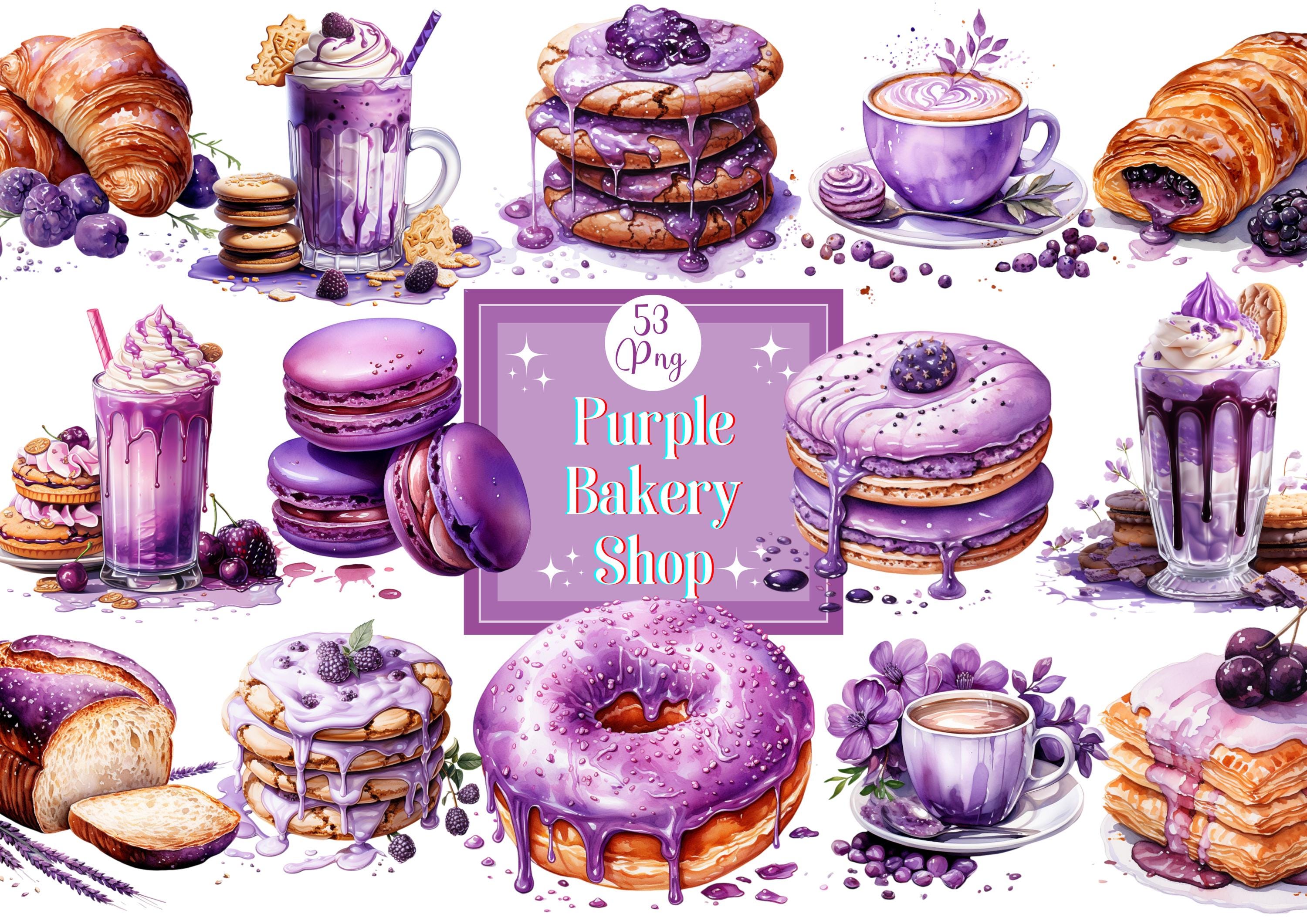 Watercolor Purple Bakery Shop Clipart Bundle Purple Sweet Treat ...