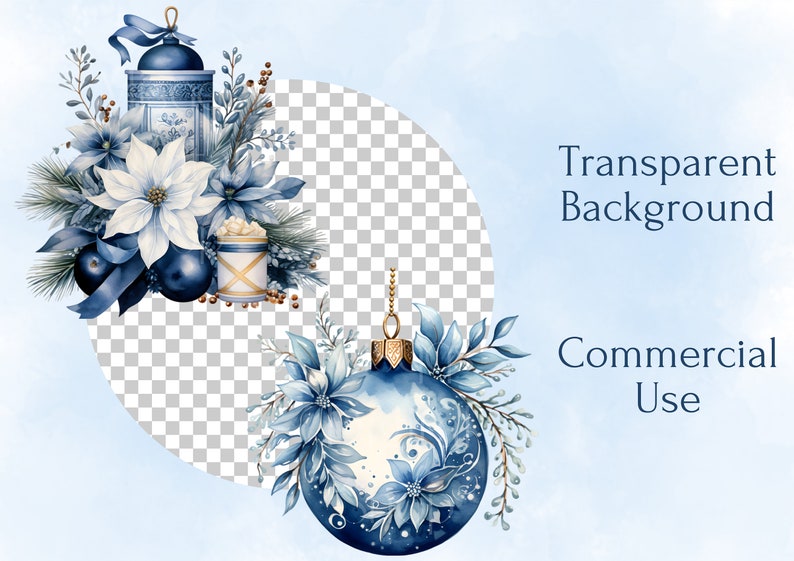 Watercolor Blue Christmas Clipart Bundle Christmas Graphics for ...