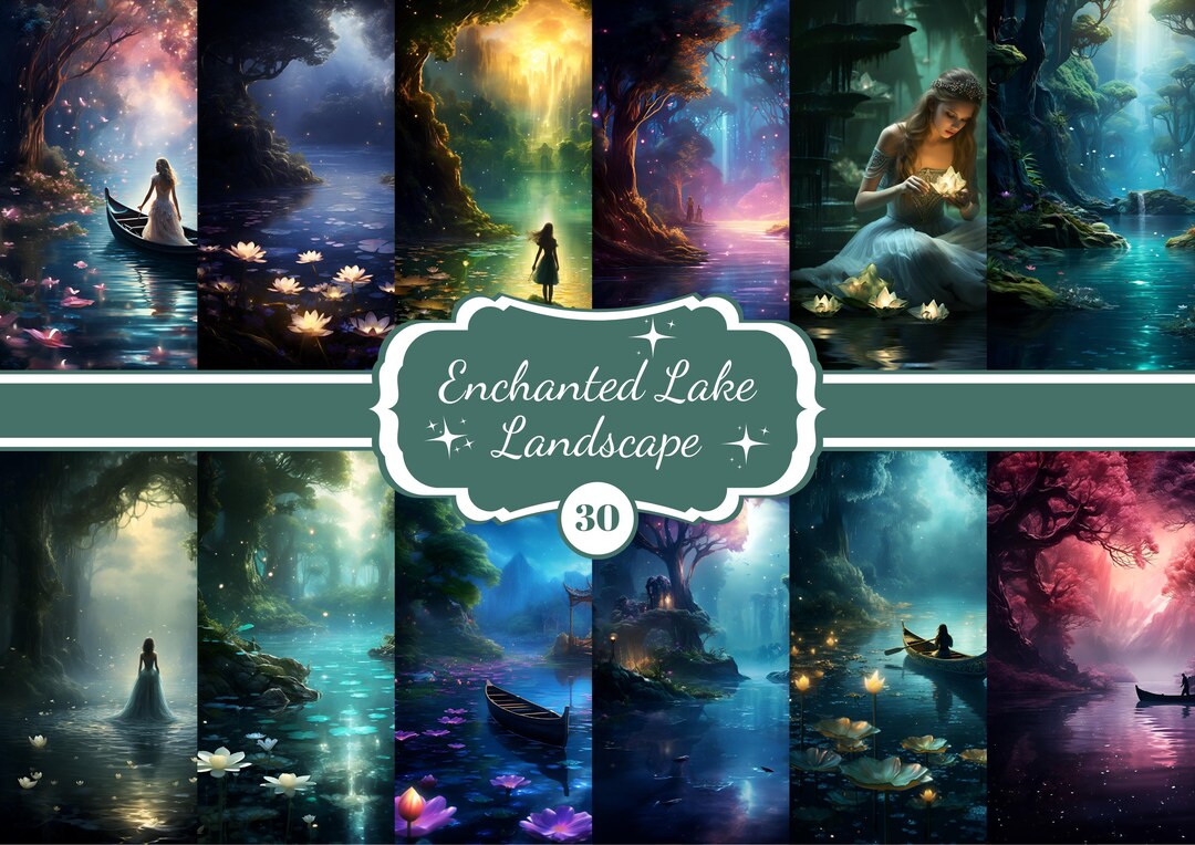 Enchanted Lake Digital Paper: Fantasy Landscape Backgrounds (digital ...