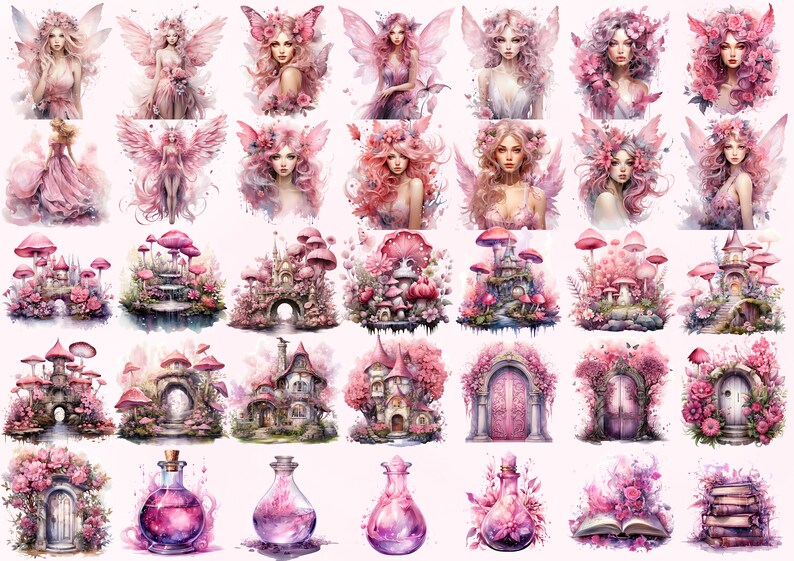 Pink Fairy Watercolor Clipart Bundle for Scrapbook Digital Planner ...