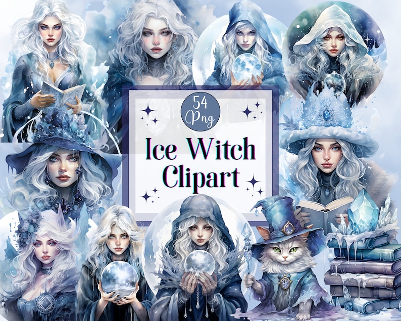 Watercolor Ice Witch Clipart Bundle for Digital Planner Stickers ...