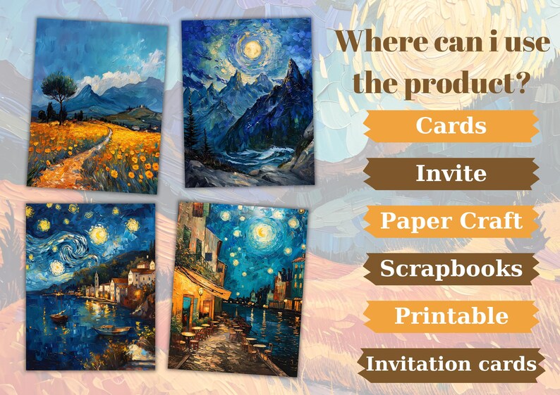 Printable Van Gogh Style Landscapes Digital Papers Starry Night Van ...