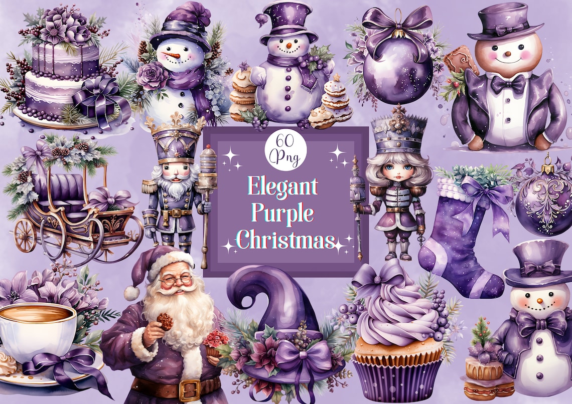 Watercolor Purple Christmas Clipart Bundle Christmas Graphics for ...