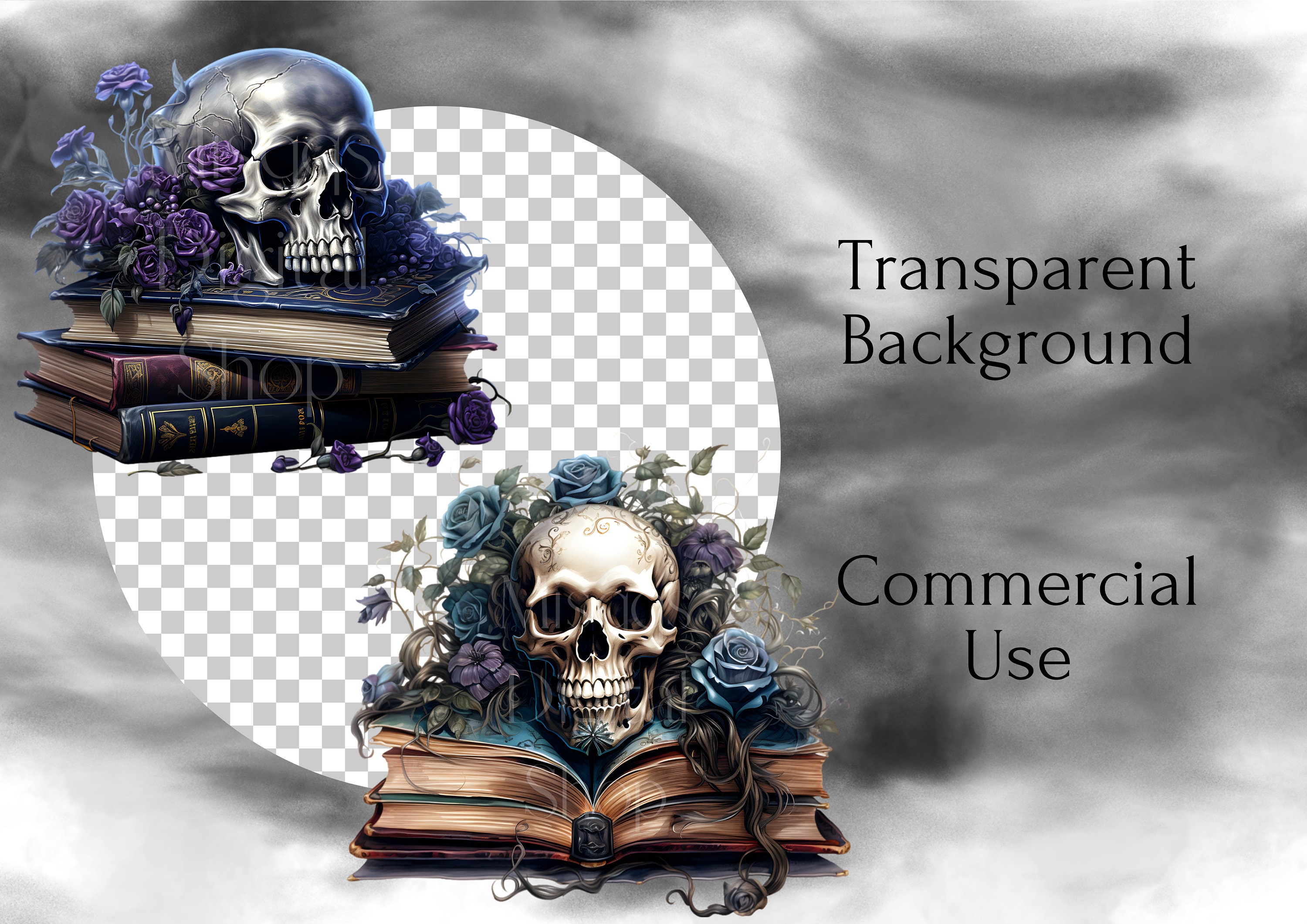 Watercolor Gothic Skull Library Clipart for Scrapbooks Mystical Clipart ...