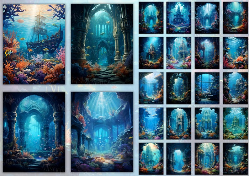 Printable Enchanted Underwater Digital Papers Deep Sea Art Fantasy ...