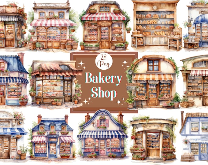 Bakery Shop Watercolor Clip Art Set: High-res Jpgs (digital Download ...