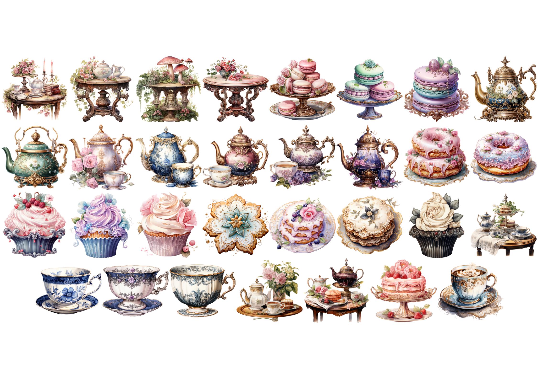 Watercolor Victorian Tea Party Clipart Bundle: Junk Journal Graphics ...