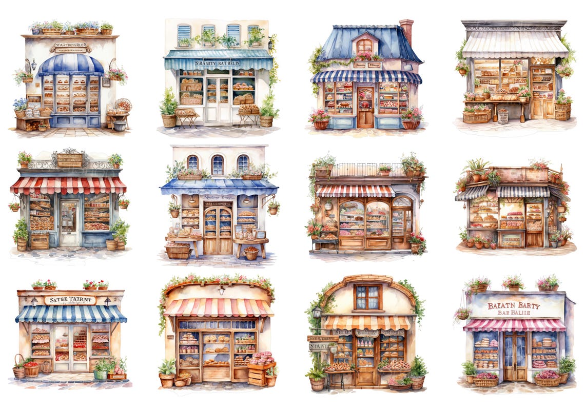 Watercolor Bakery Shop Clipart Bundle Pastry Shop Illustration Cute ...