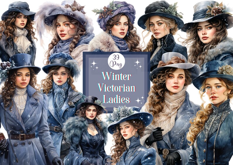 Winter Victorian Ladies Fashion Clipart Bundle Victorian Aesthetic ...