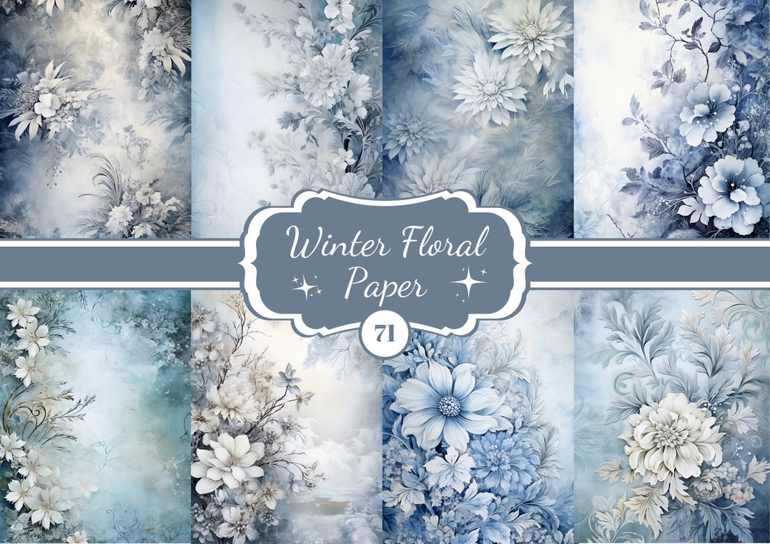 Light Blue White Flower Patterned Paper Craft Paper Watercolor Flower ...