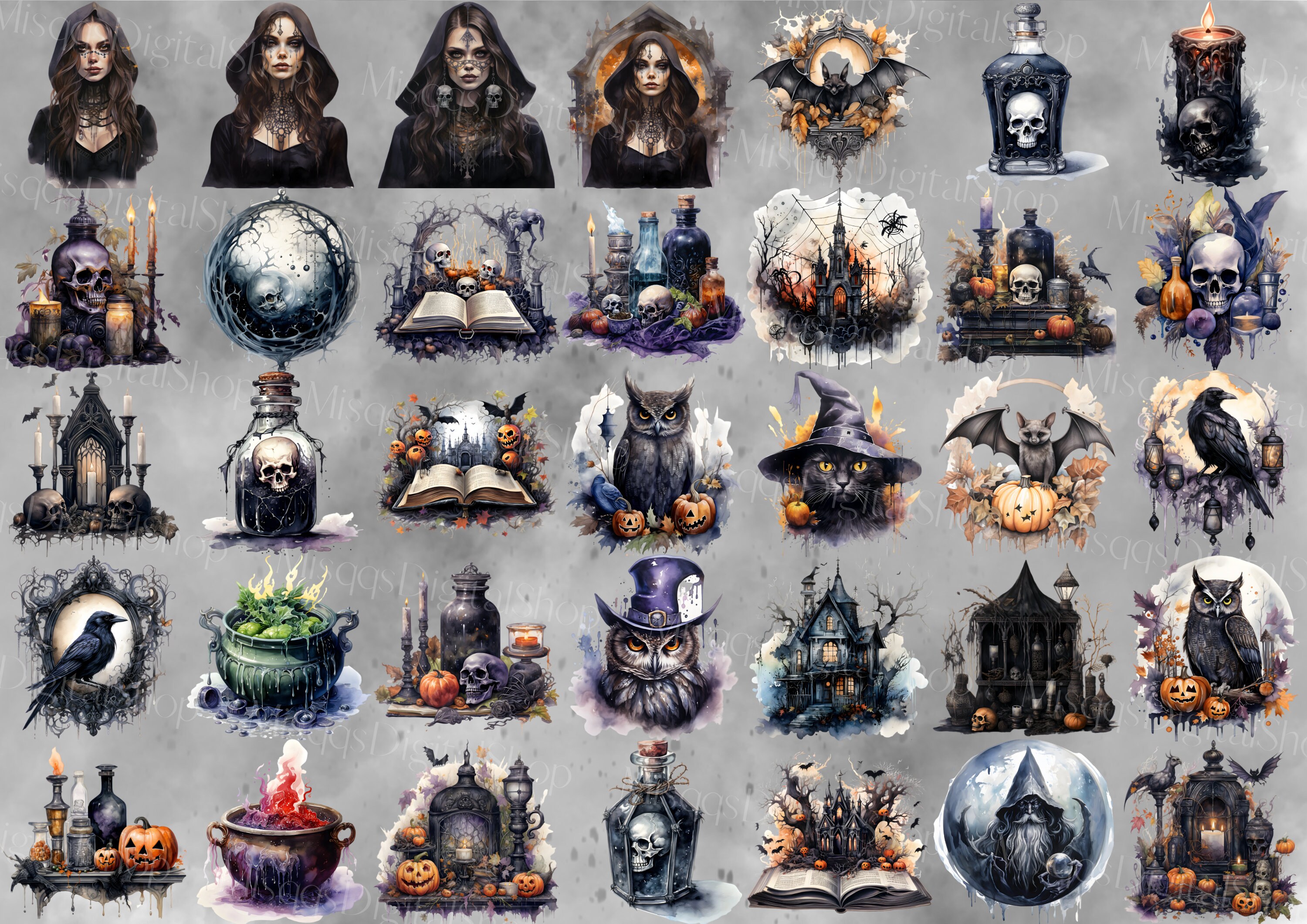 Gothic Halloween Clipart: Witchcraft PNG Bundle (digital Download) - Etsy