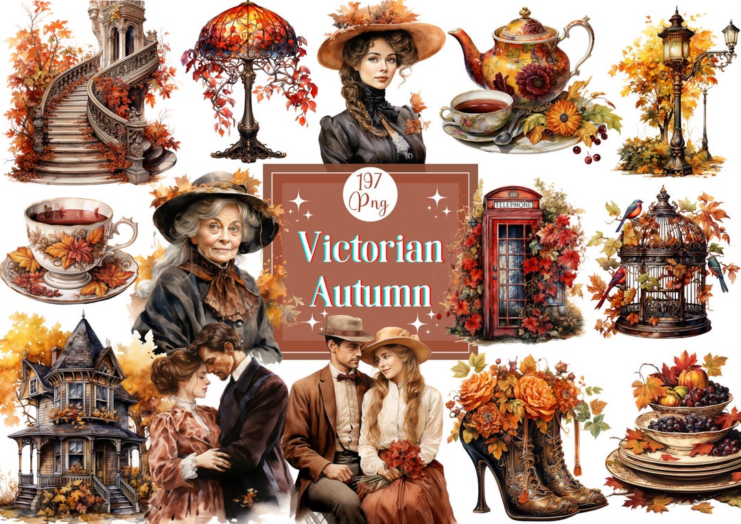 Watercolor Victorian Autumn Clipart: Mega Bundle (197 PNG) - Etsy