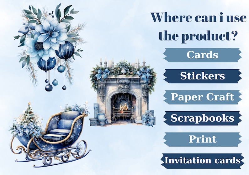 Watercolor Blue Christmas Clipart Bundle Christmas Graphics for ...