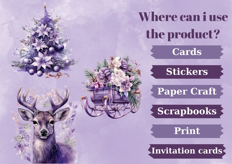 Watercolor Purple Christmas Clipart Bundle Christmas Graphics for ...
