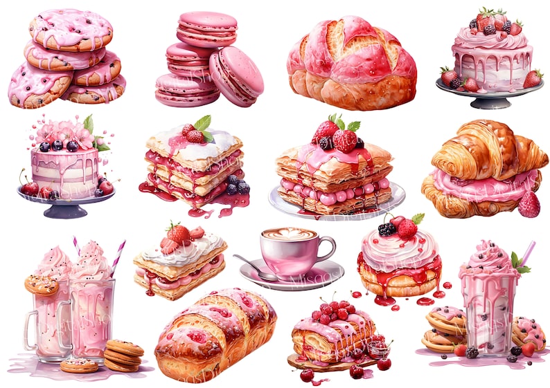 Watercolor Pink Bakery Clipart ,28 High Quality Pngs Baking Clipart ...