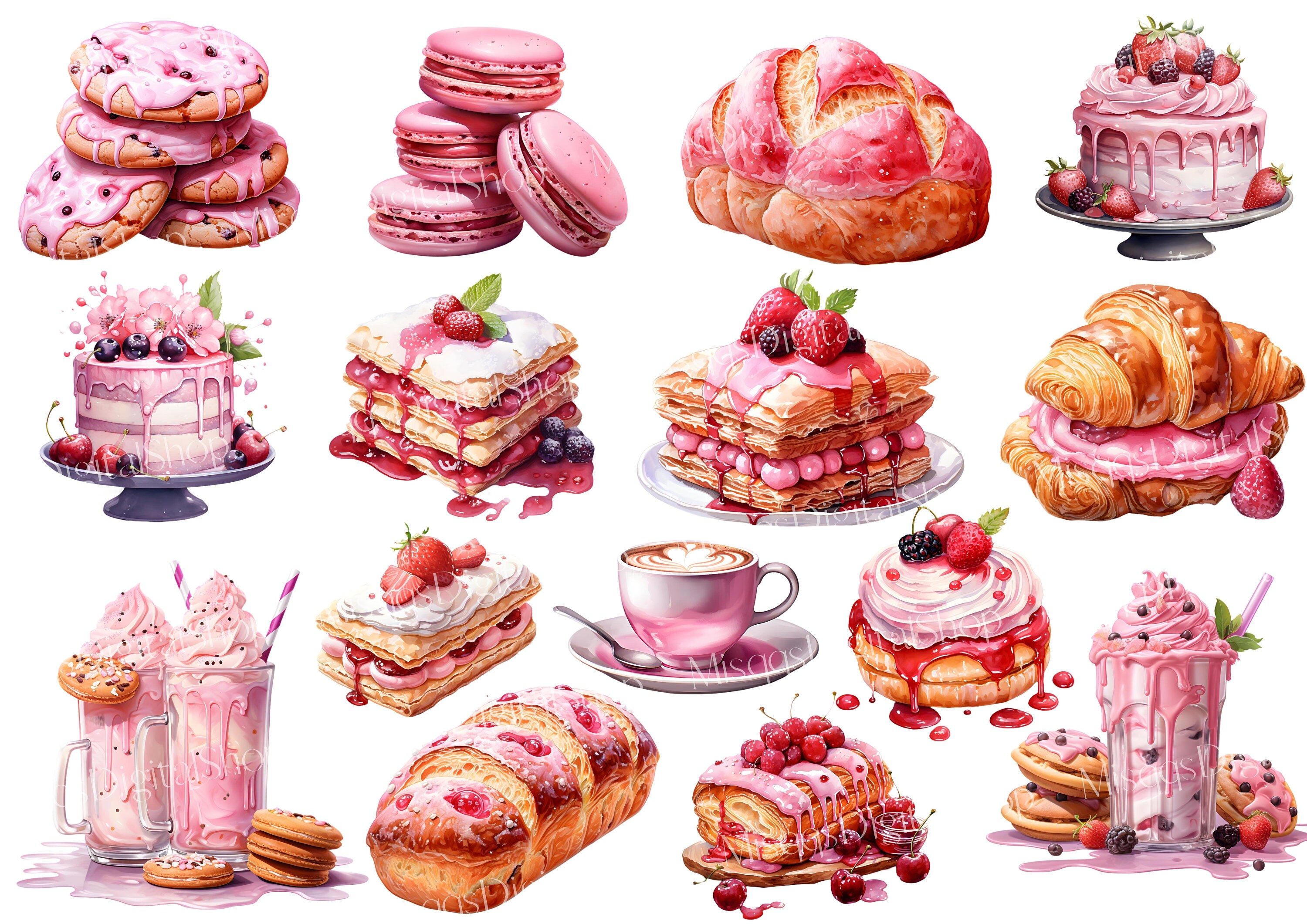 Watercolor Pink Bakery Clipart ,28 High Quality Pngs Baking Clipart ...
