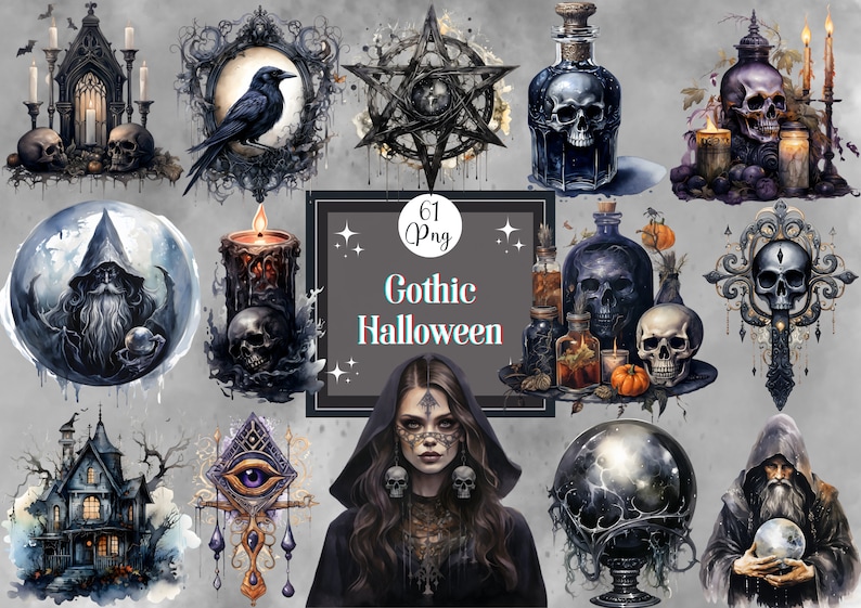 Gothic Halloween Clipart: Witchcraft PNG Bundle (digital Download) - Etsy