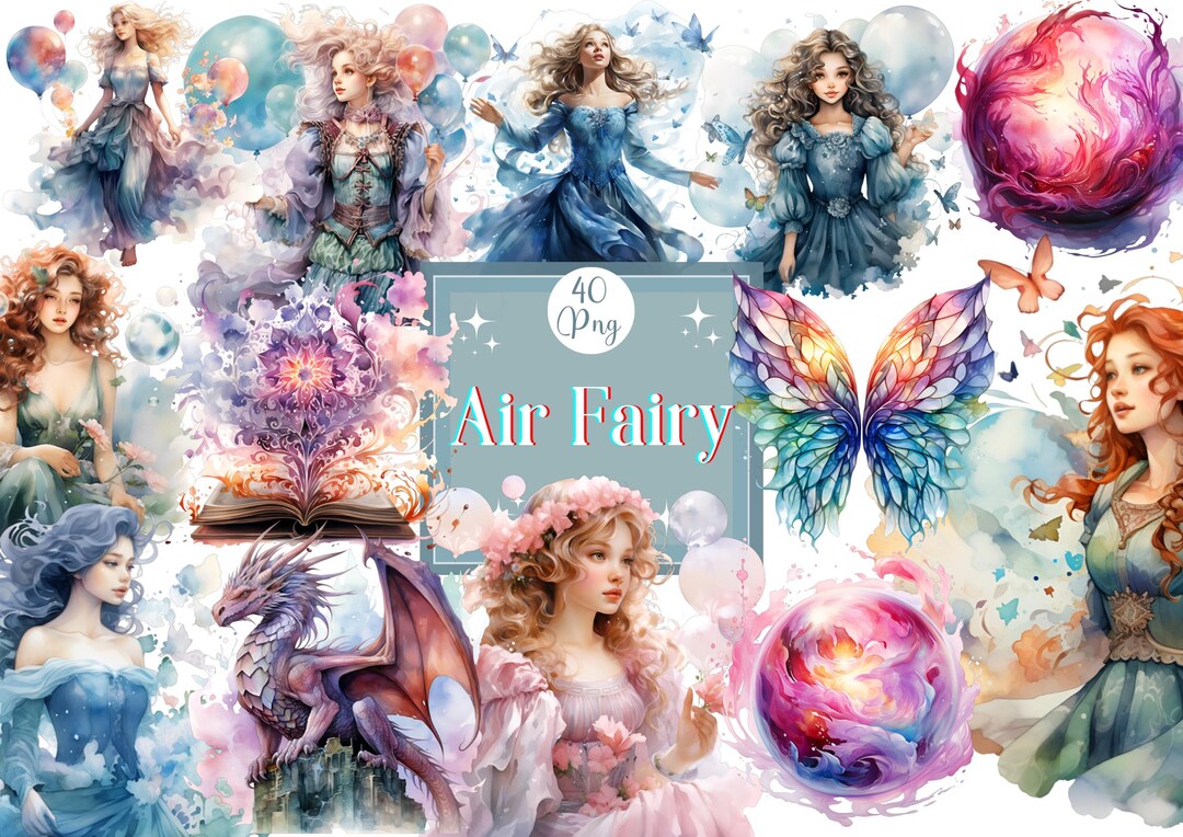 Watercolor Air Fairy Clipart Bundle: Mystical PNG Graphics (commercial ...