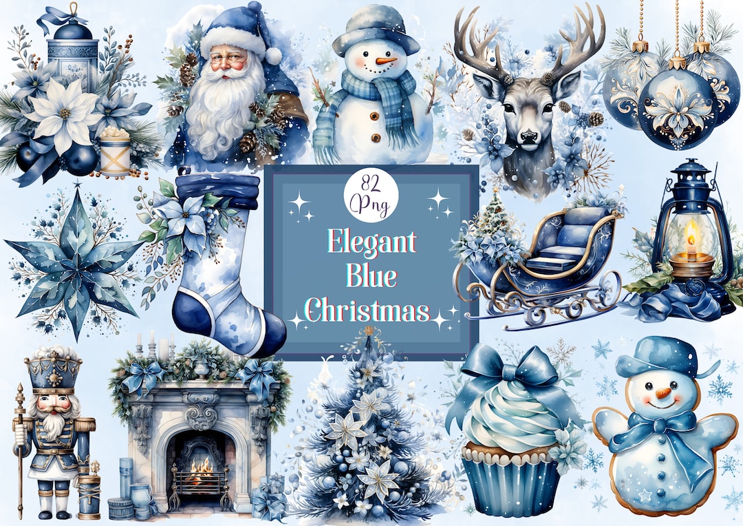 Watercolor Blue Christmas Clipart Bundle Christmas Graphics for ...