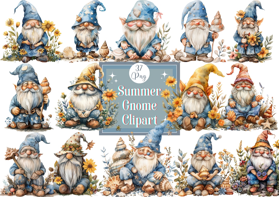 Hello Summer Gnome Clipart Bundle Summer Clipart Watercolor Garden ...