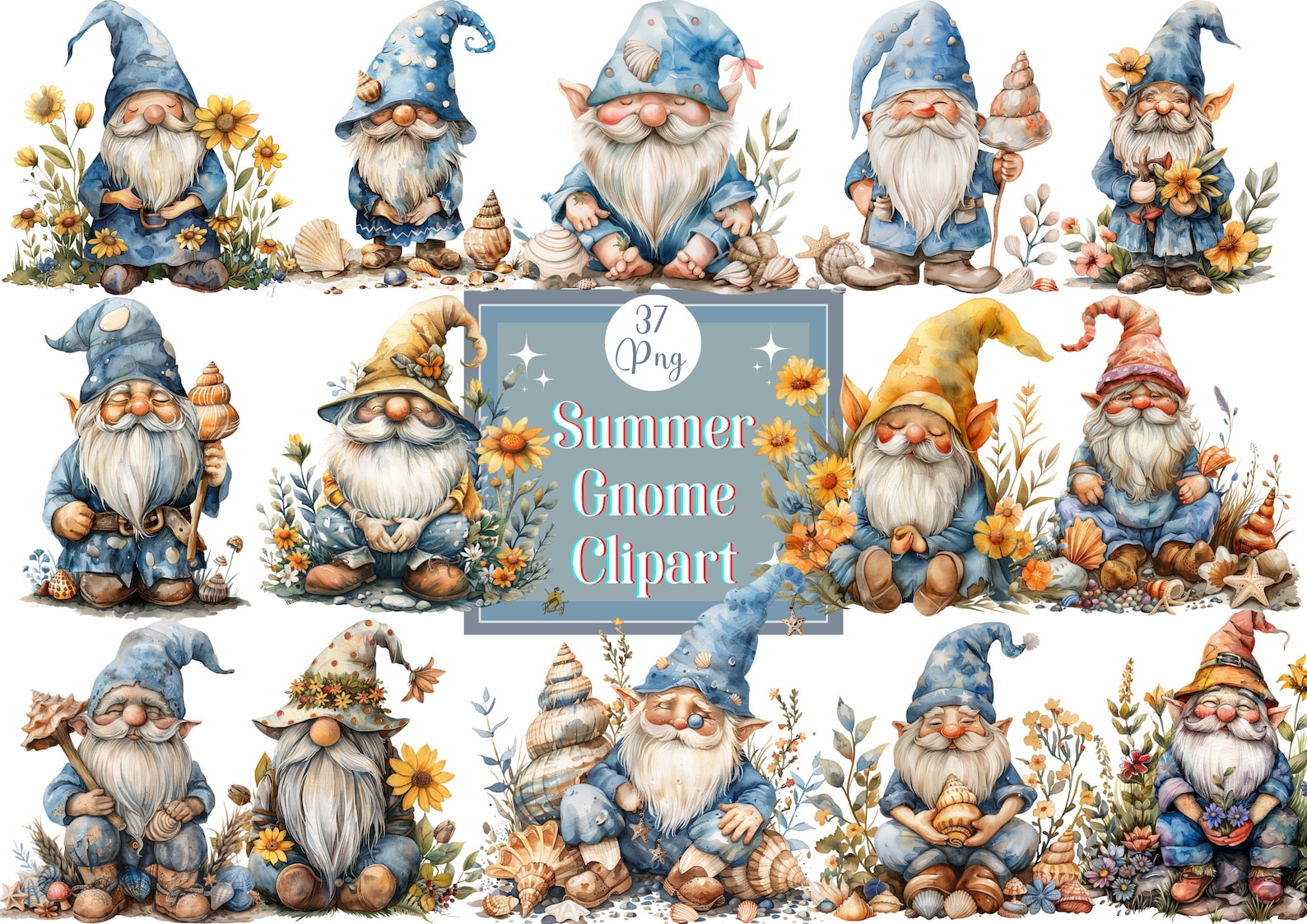 Hello Summer Gnome Clipart Bundle Summer Clipart Watercolor Garden ...