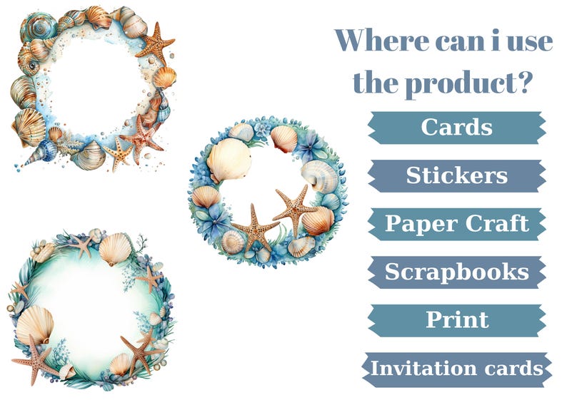 Watercolor Seashell Frame Clipart Bundle Summer Time Seashell ...