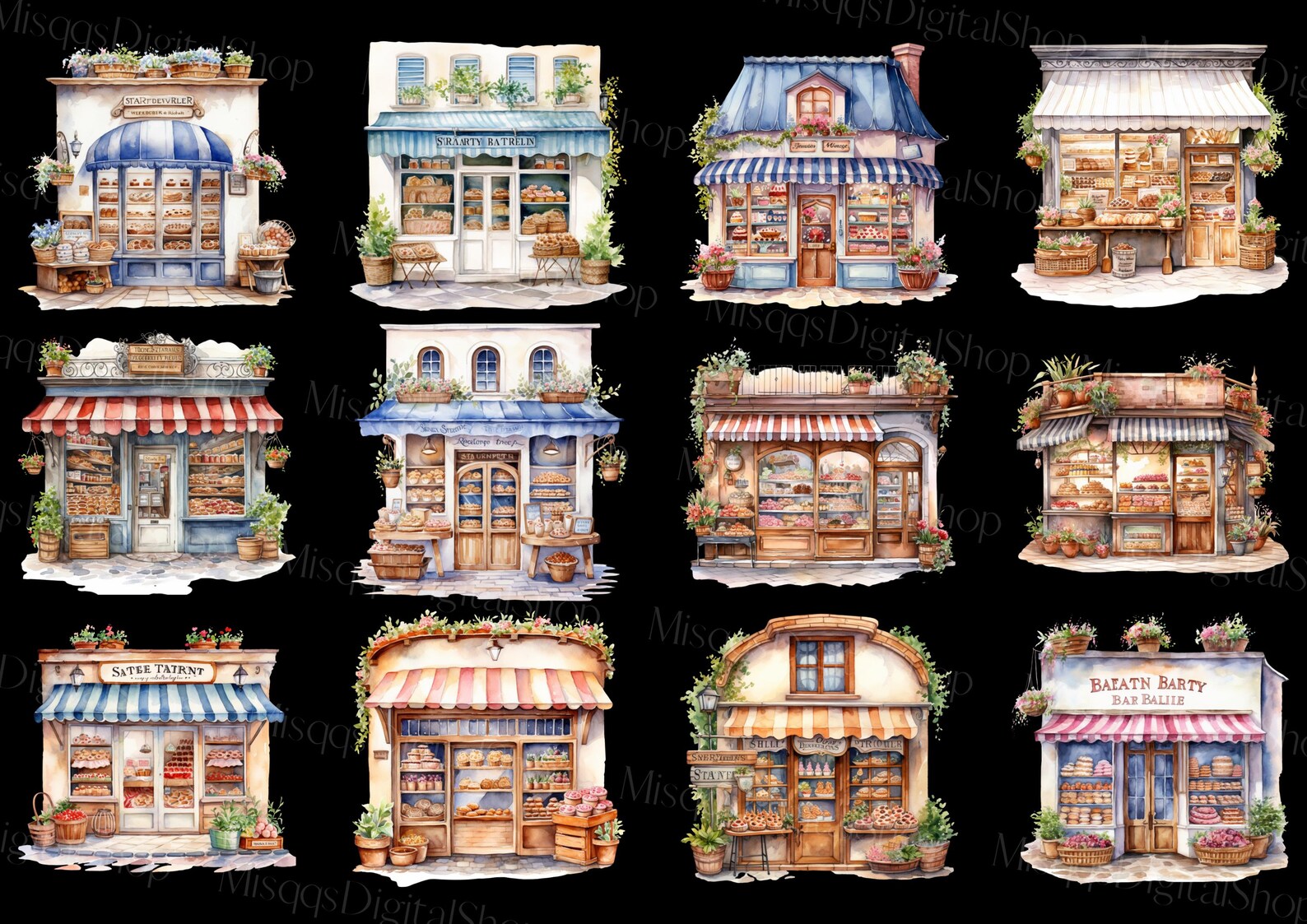 Watercolor Bakery Shop Clipart Bundle Pastry Shop Illustration Cute ...