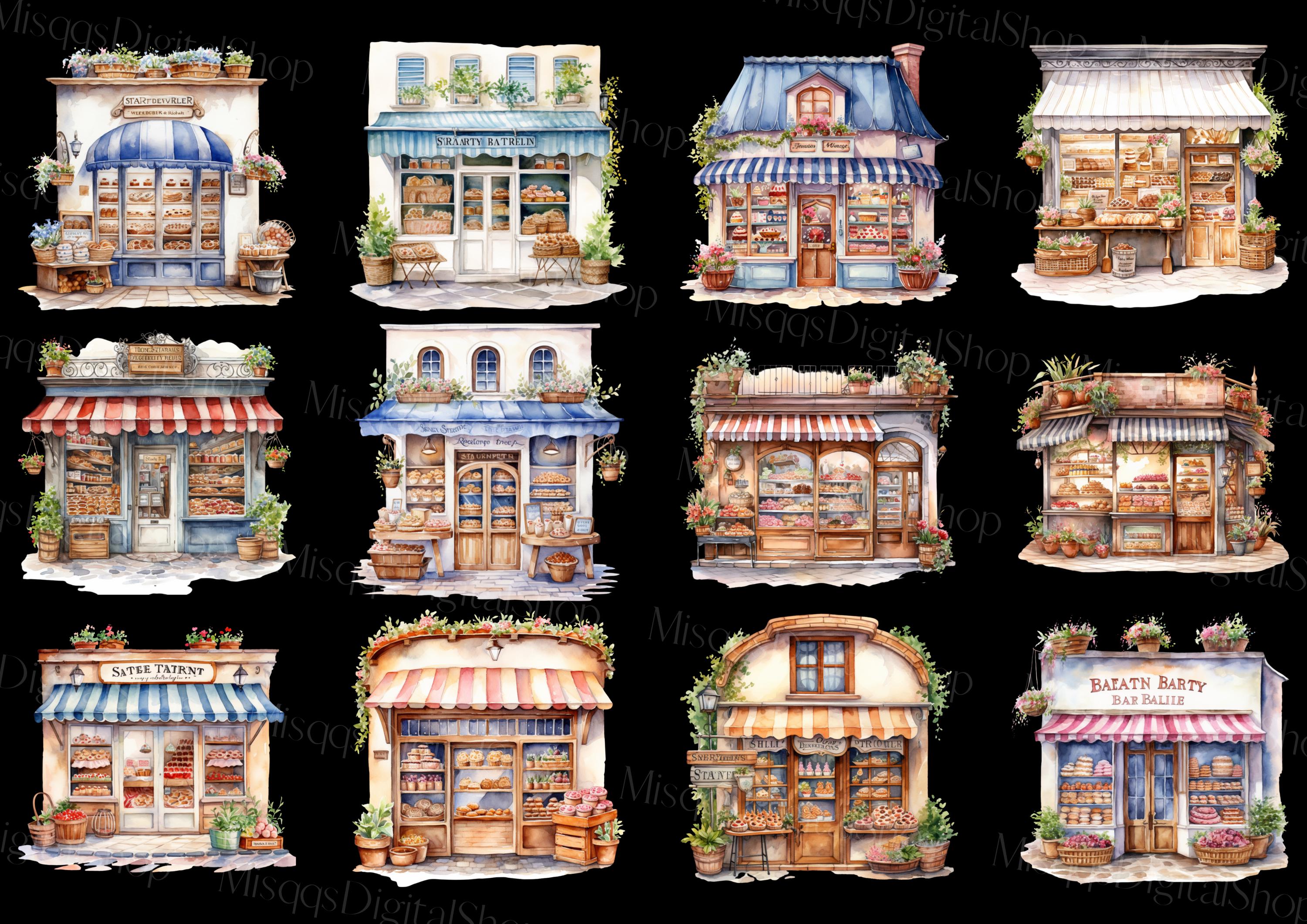 Watercolor Bakery Shop Clipart Bundle Pastry Shop Illustration Cute ...