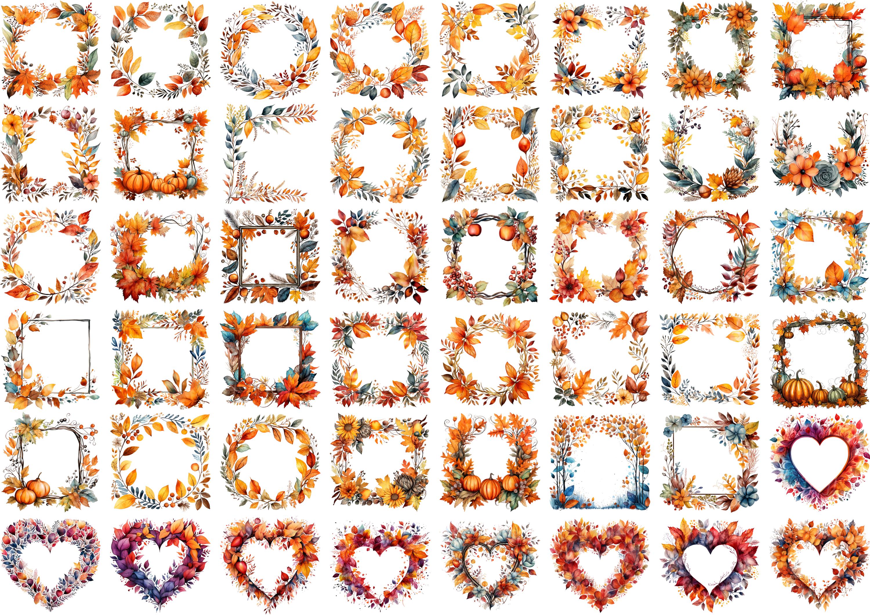 Watercolor Autumn Frame Clipart Bundle Floral Border Graphics Fall ...