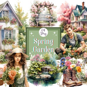 Hello Spring Garden Clipart Bundle Watercolor Spring Gardening ...