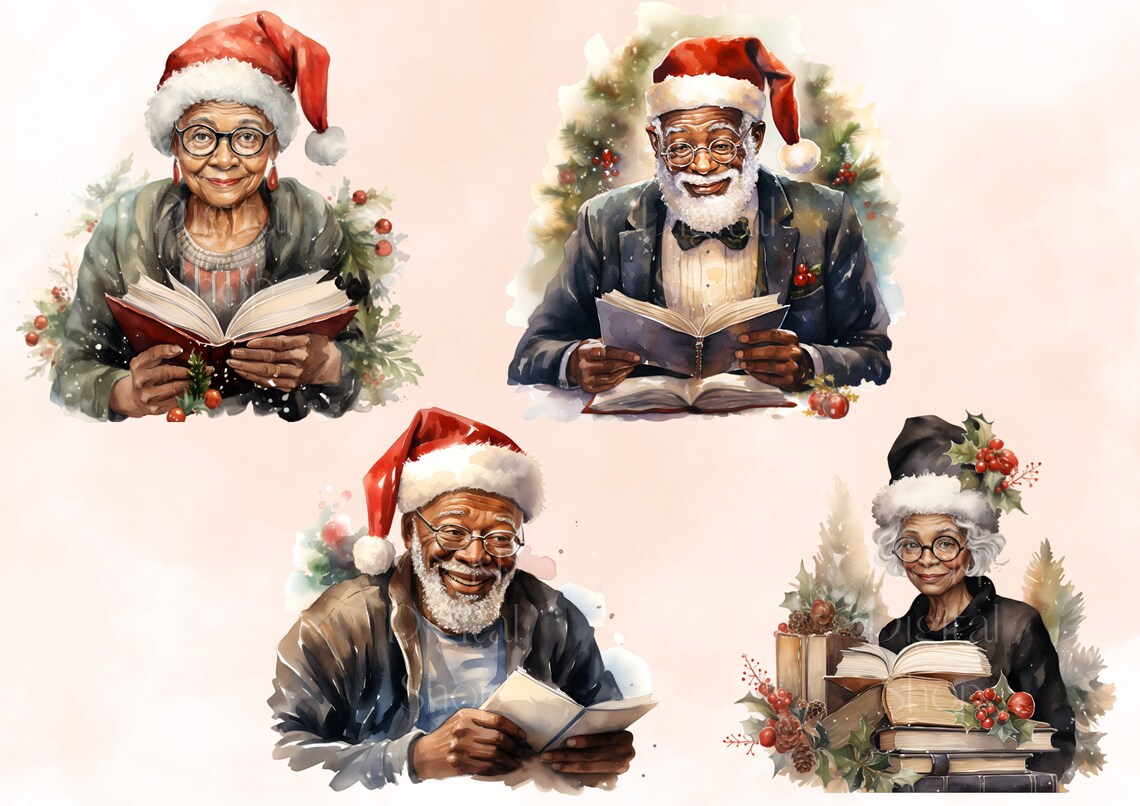 Merry Christmas Bookworm Black People Christmas Digital Clipart Bundle ...