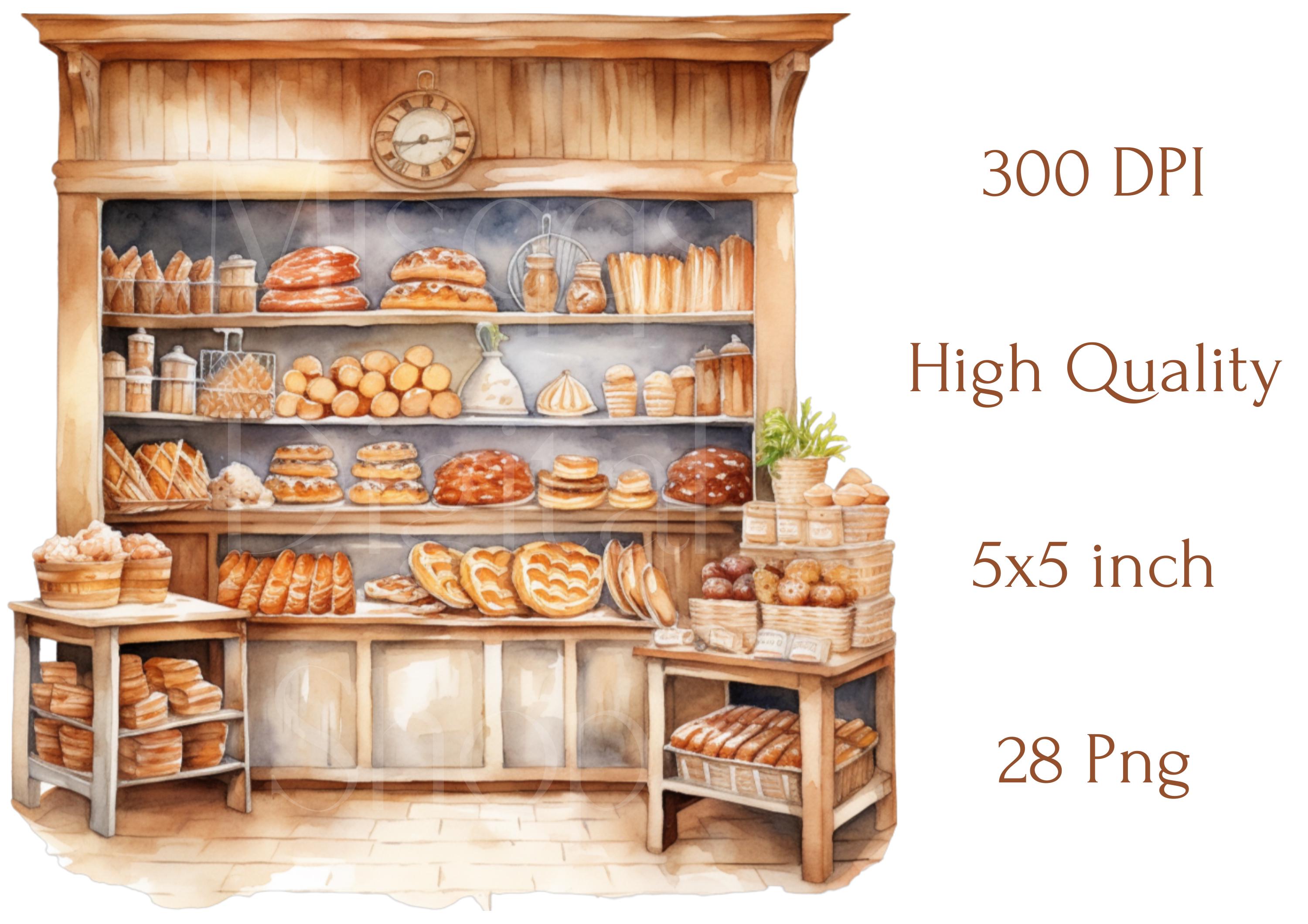 Watercolor Bakery Shop Clipart Bundle Pastry Shop Illustration Cute ...