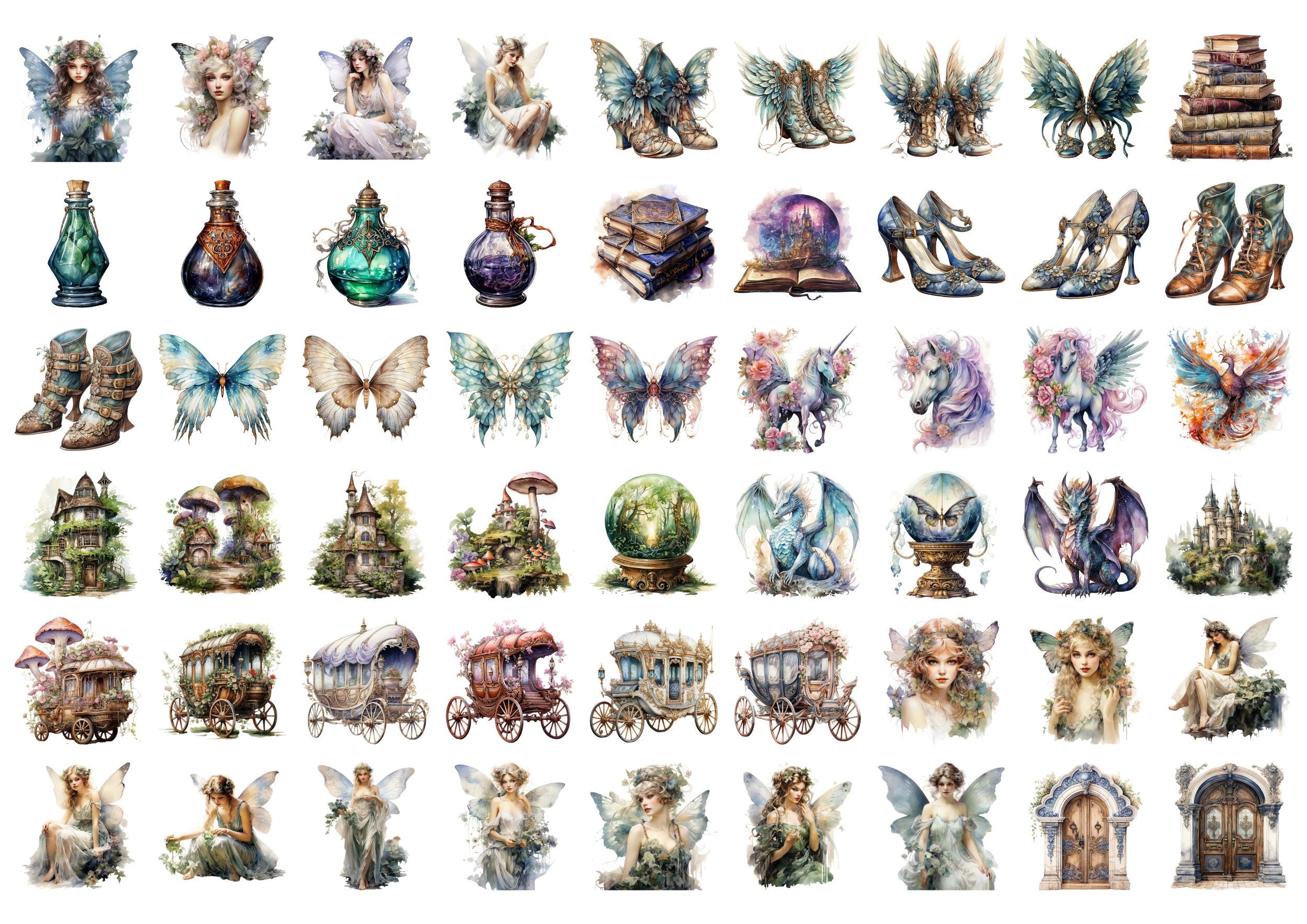 Watercolor Antique Fairy Clipart Bundle Antique Fantasy Fairy Png ...